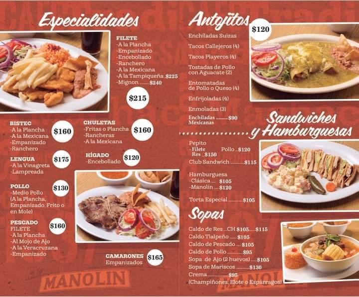 Carta del restaurante Manolín Purísima, Monterrey