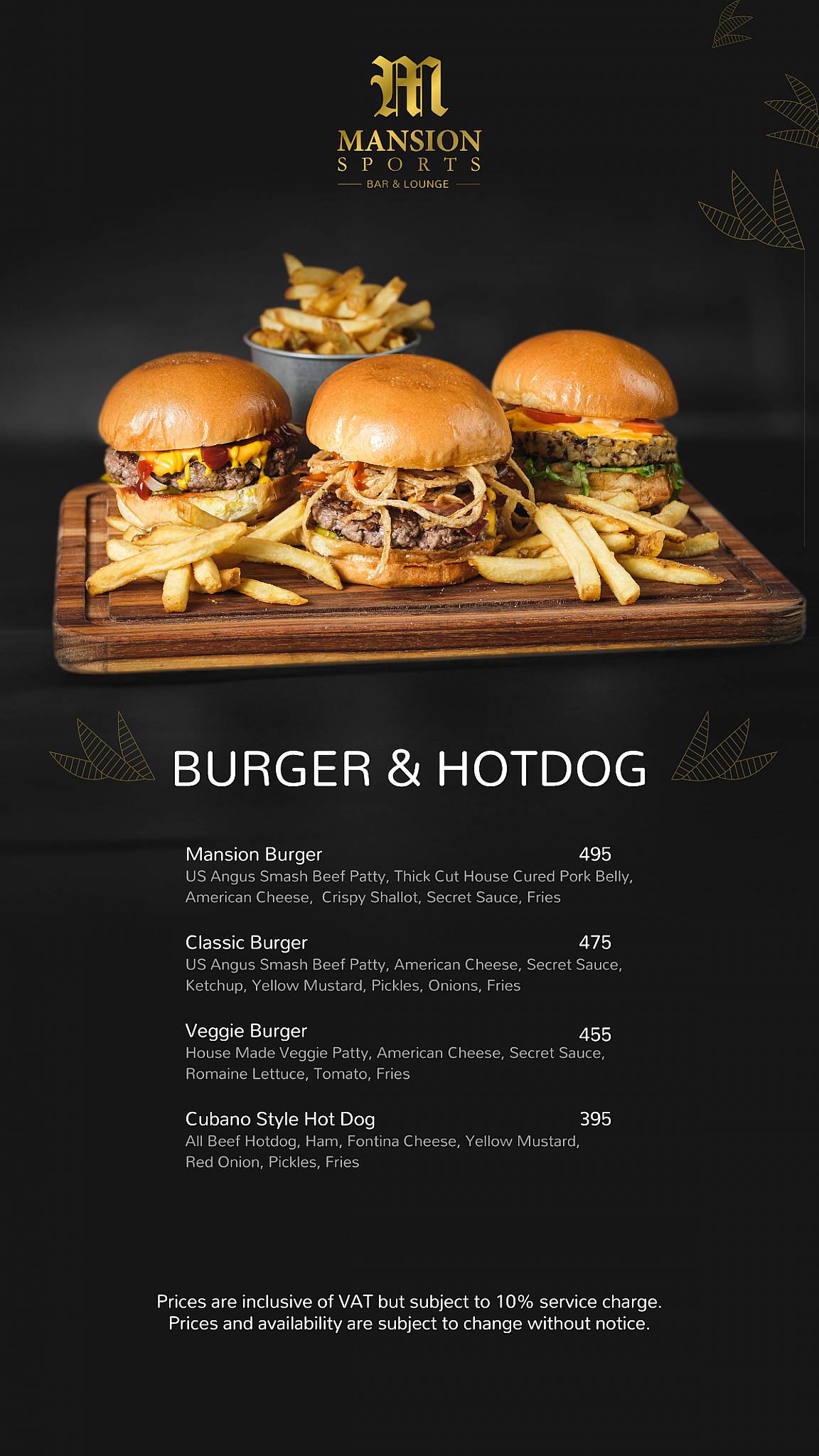 Menu at Mansion Sports Bar and Lounge (now Monarch Manila), Makati