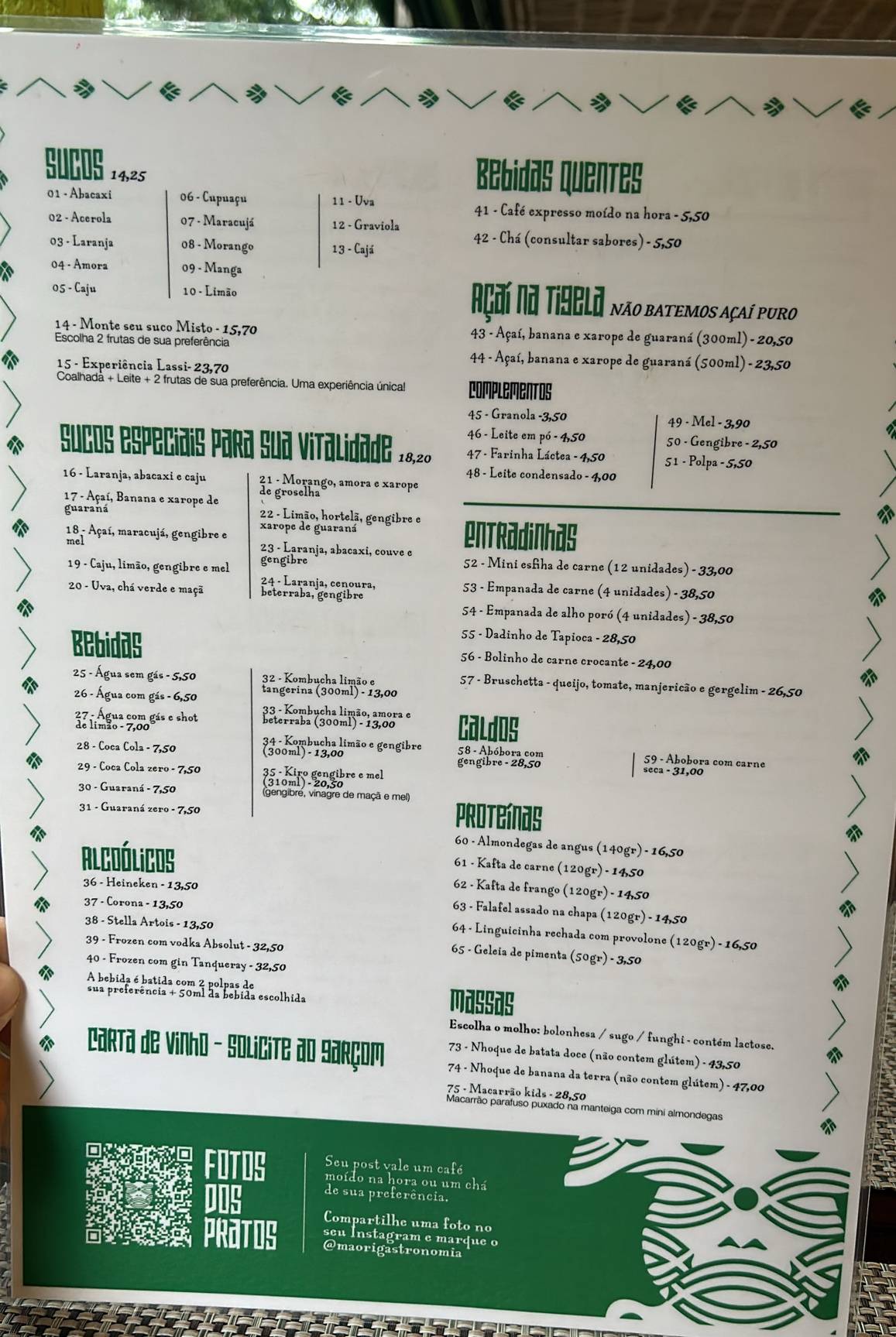 Carta del restaurante Maori Gastronomia, Brasília