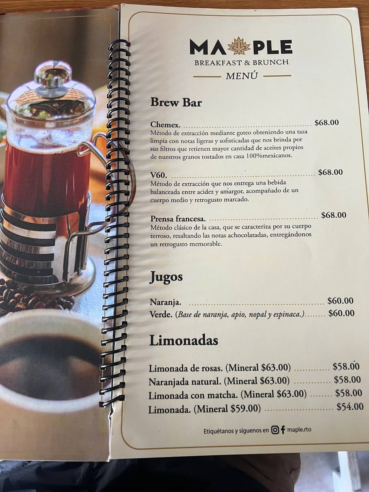 Menu at Maple Breakfast, Brunch, Lunch & Dinner restaurant, Rosarito