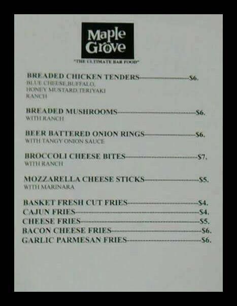 Menu at Maple Grove Tavern pub & bar, Maple Heights