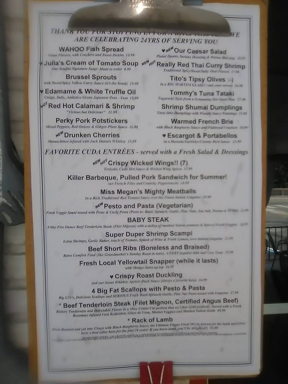Menu at Barracuda Grill, Marathon