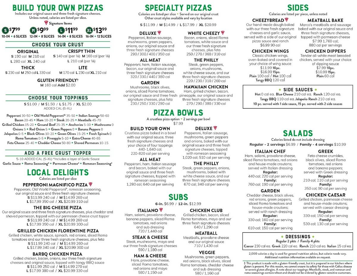 Menu at Marco's Pizza pizzeria, Indianapolis, Pendleton Pike