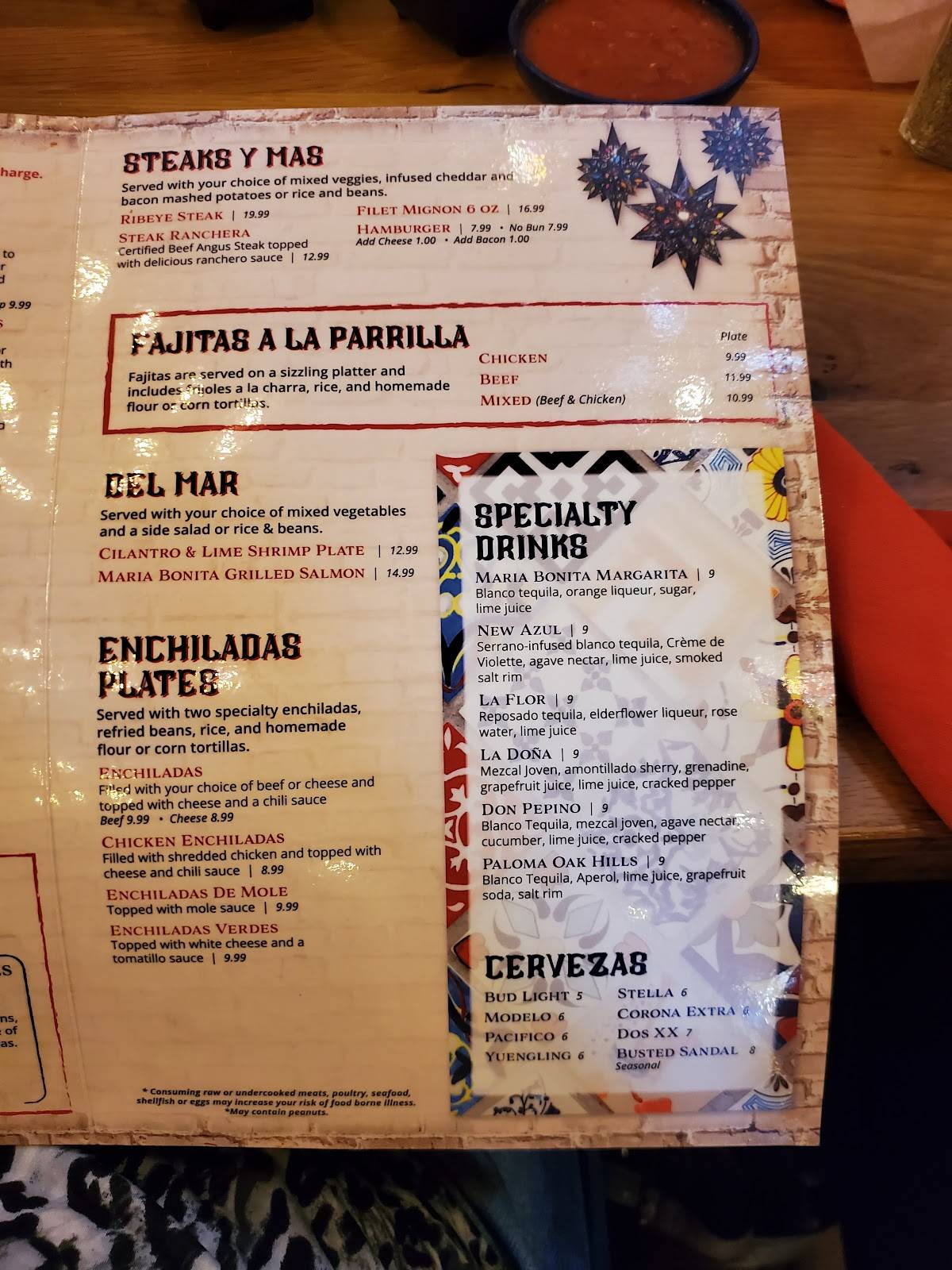 Menu at Maria Bonita Restaurant, San Antonio, 350 Northaven Dr