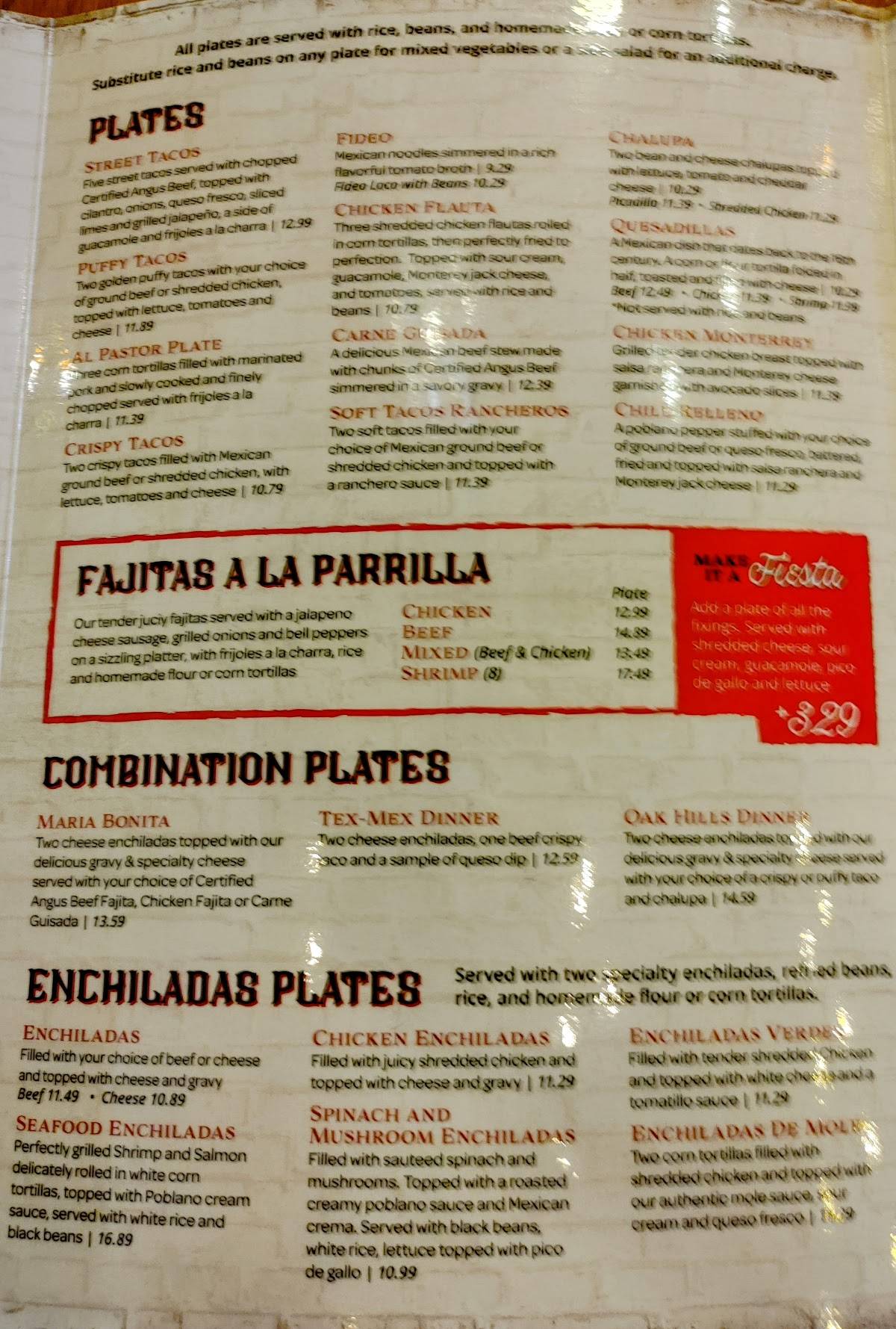 Menu at Maria Bonita Restaurant, San Antonio, 350 Northaven Dr