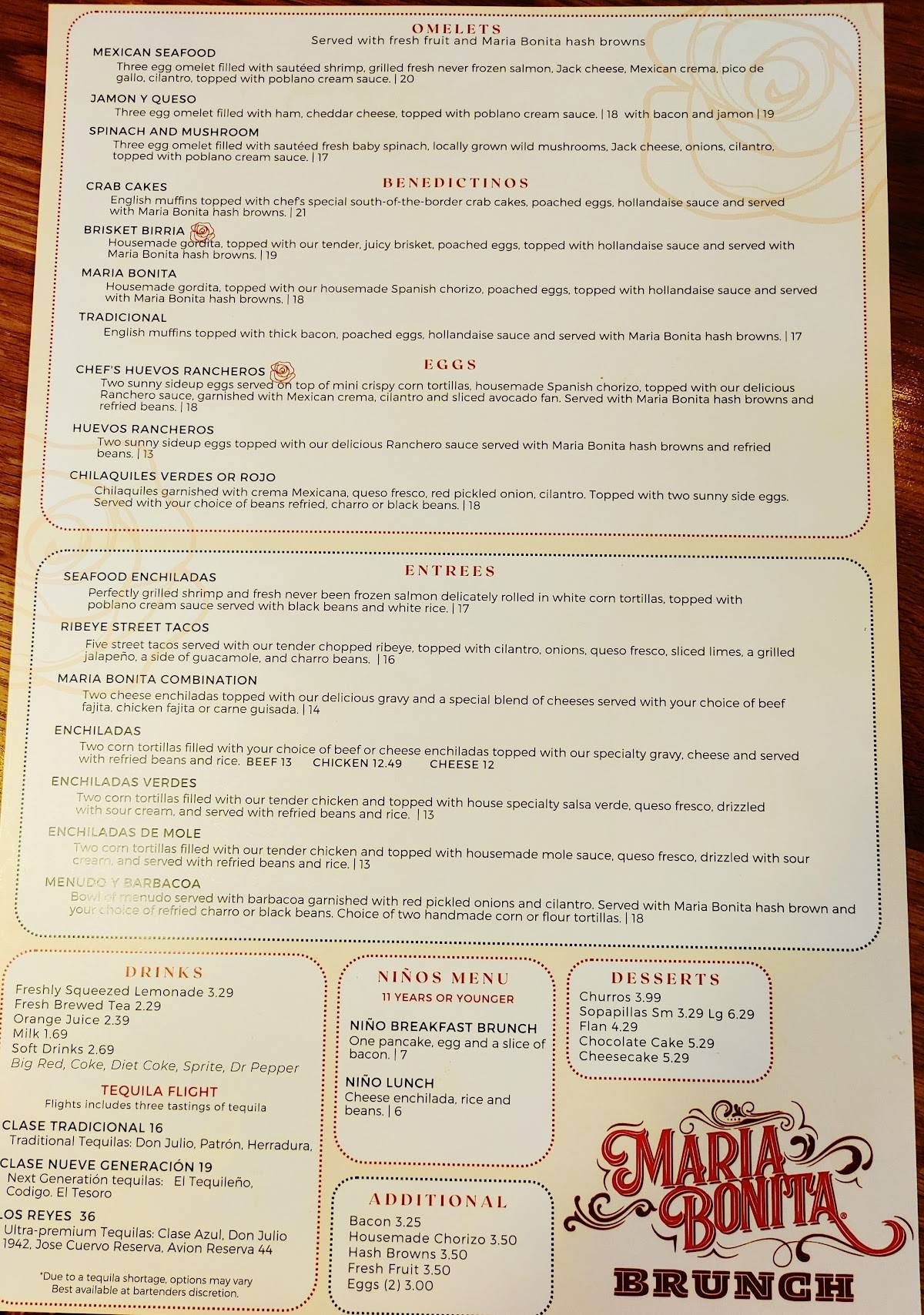 Menu at Maria Bonita Restaurant, San Antonio, 350 Northaven Dr