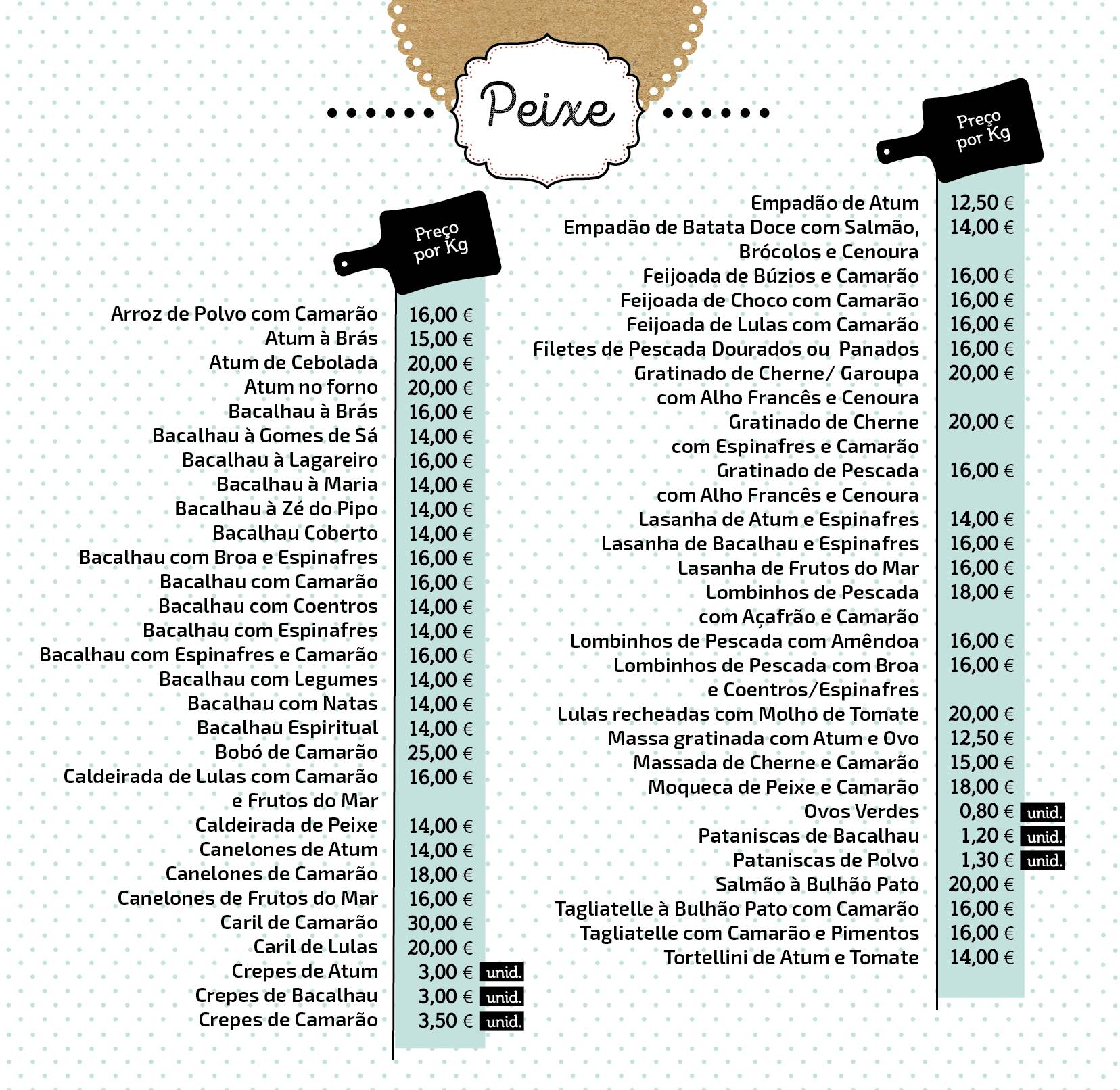 Menu em Maria Doceira restaurante, Queluz