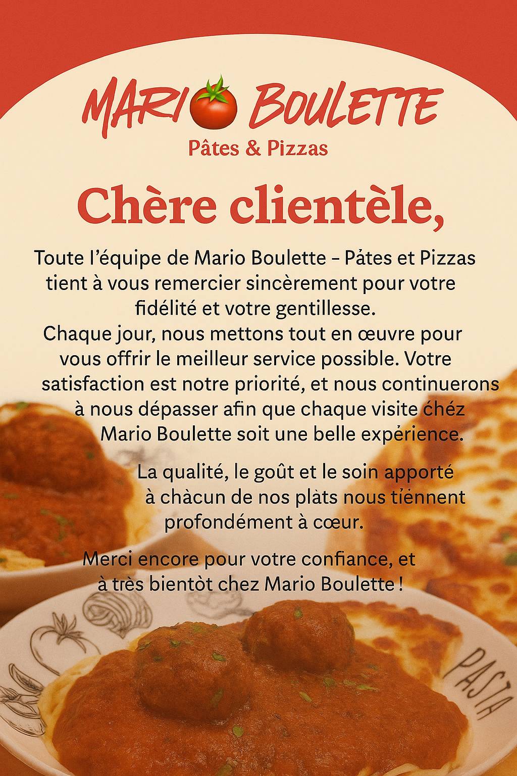 Menu au Mario Boulette Pâtes & Pizzas pizzeria, Châteauguay