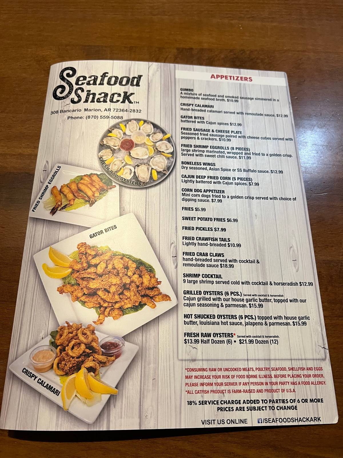 Menu at Seafood Shack restaurant, Marion