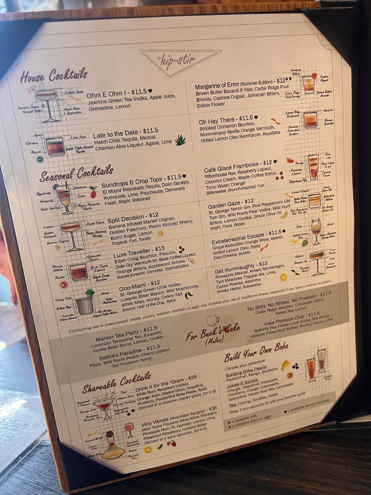 Menu at the hip-stir pub & bar, Marion
