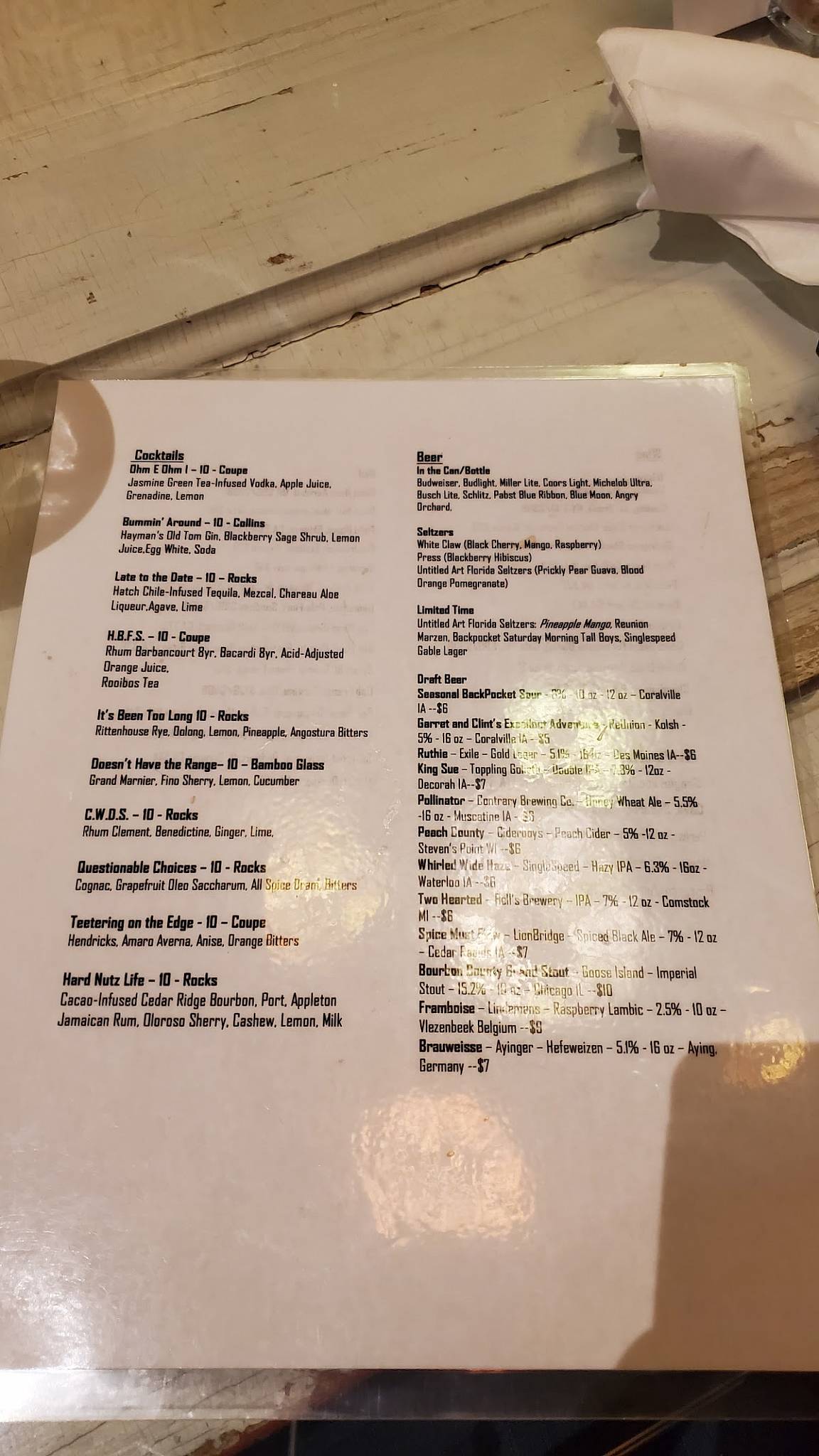 Menu at the hip-stir pub & bar, Marion
