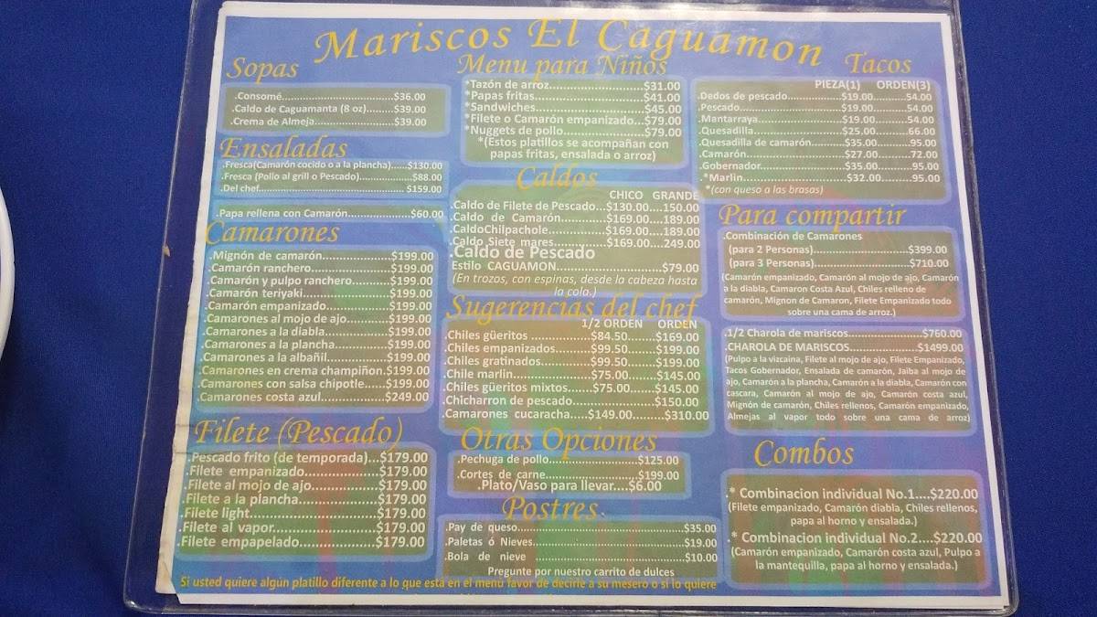 Carta del restaurante Mariscos El Caguamón, Mexicali
