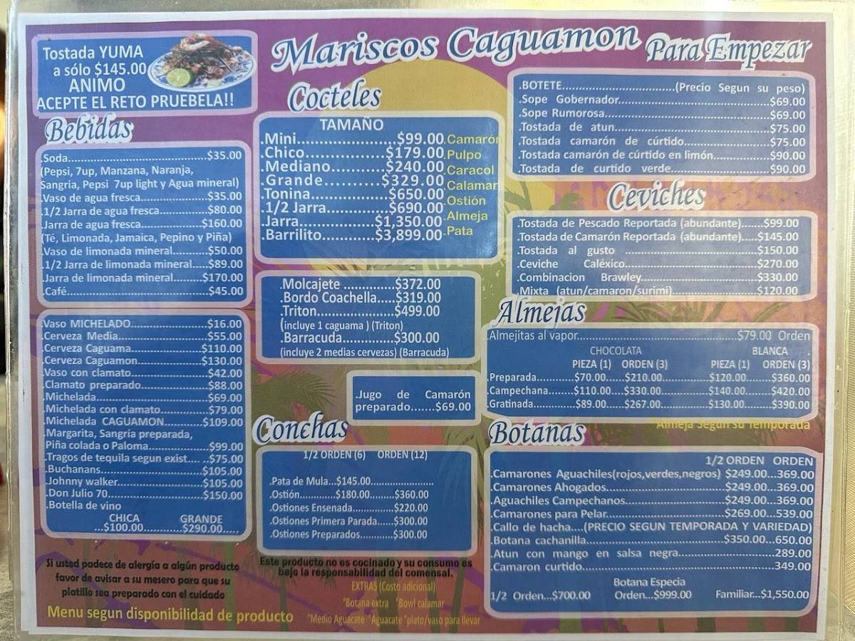 Menu at Mariscos El Caguamón restaurant, Mexicali, Blvd. Lázaro ...