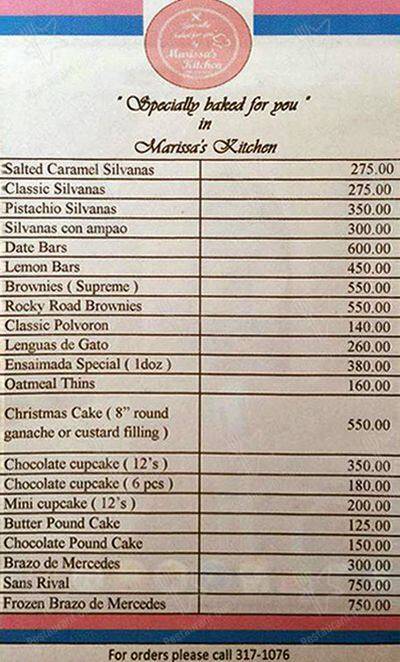 Menu at Marissa's Kitchen desserts, Cebu City, H. Abellana