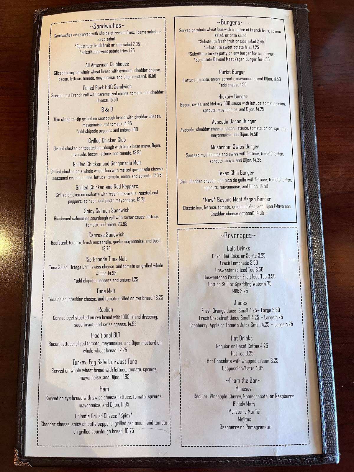Menu at Marston's Restaurant, Santa Clarita, Newhall Ranch Rd
