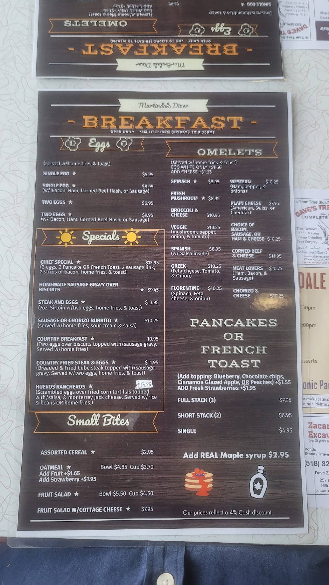 Menu at Martindale Chief Diner restaurant, Copake Lake, New York 23 ...