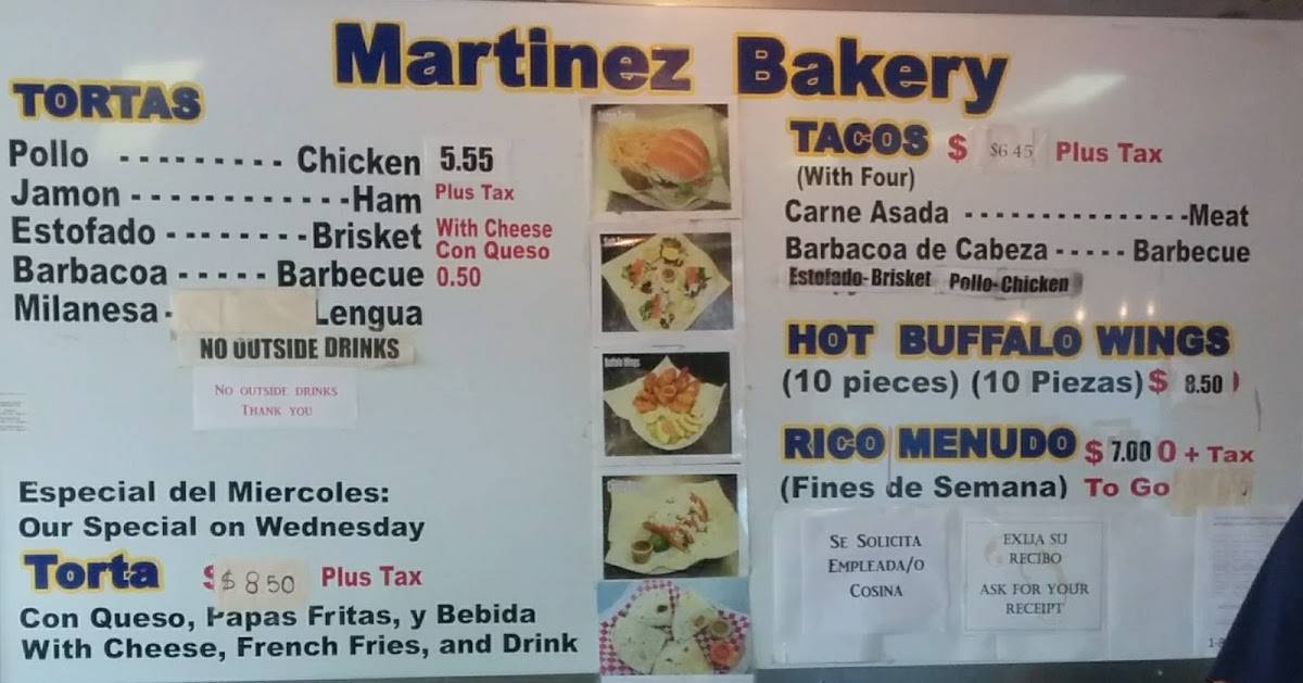 Menu at Martinez Bakery, Midland