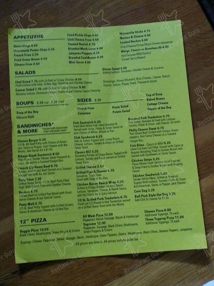 Menu at Chico's Bar and Grill, Wood River