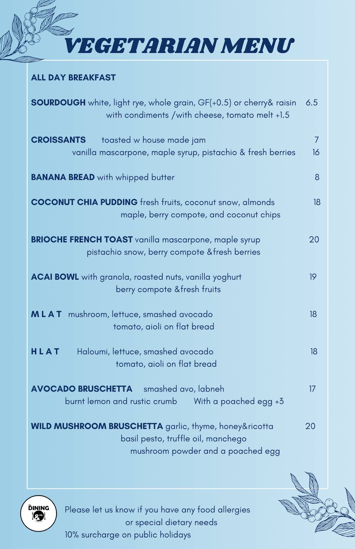 Menu at The Dining & Co Mascot cafe, Mascot