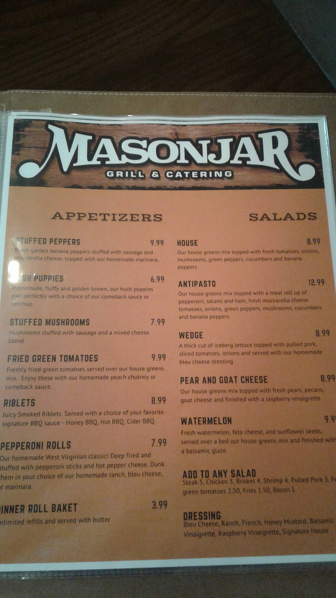 Menu at Mason Jar Grill & Catering restaurant, Fairmont