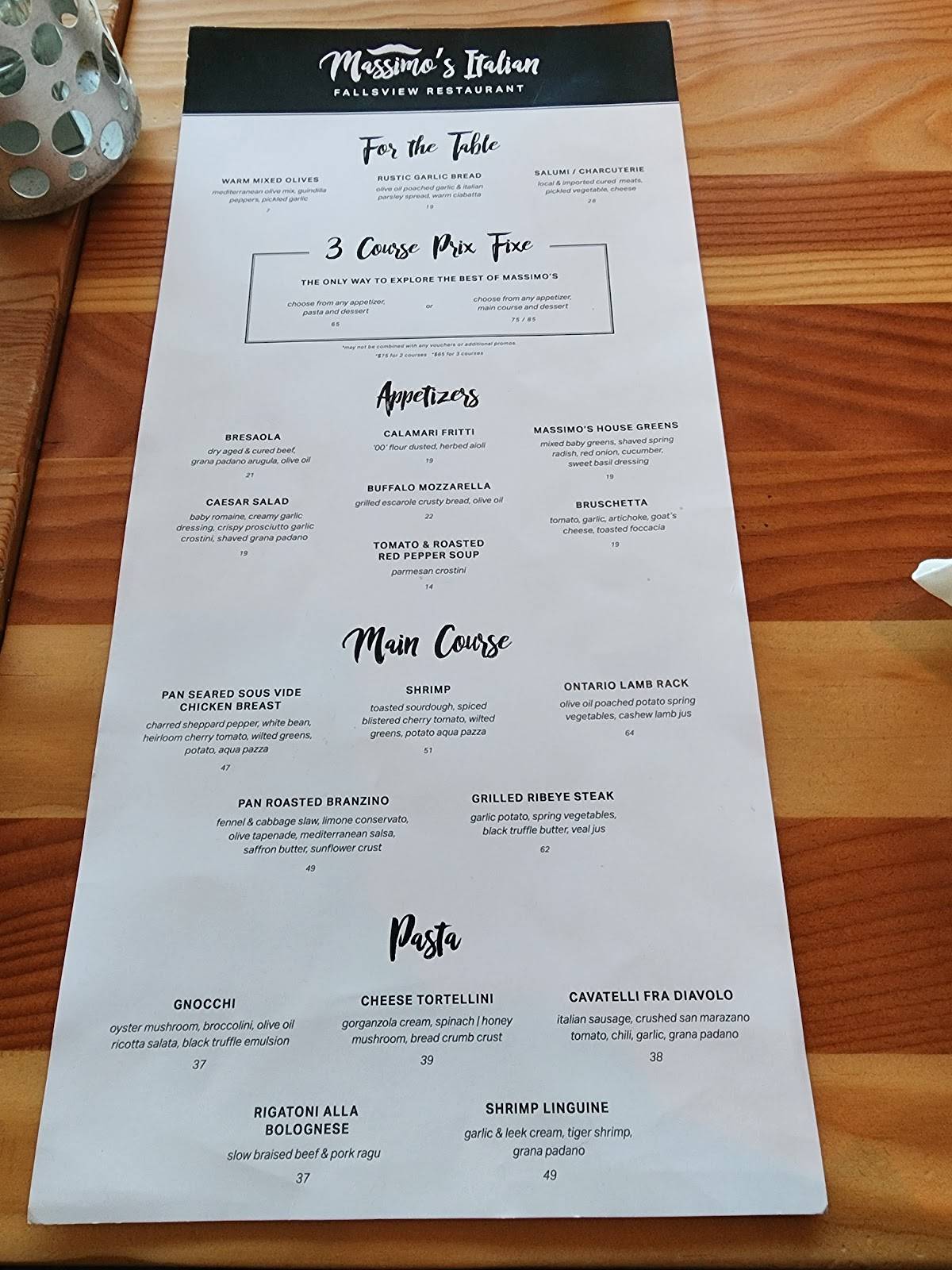 Menu at Massimo’s Italian Fallsview Restaurant, Niagara Falls