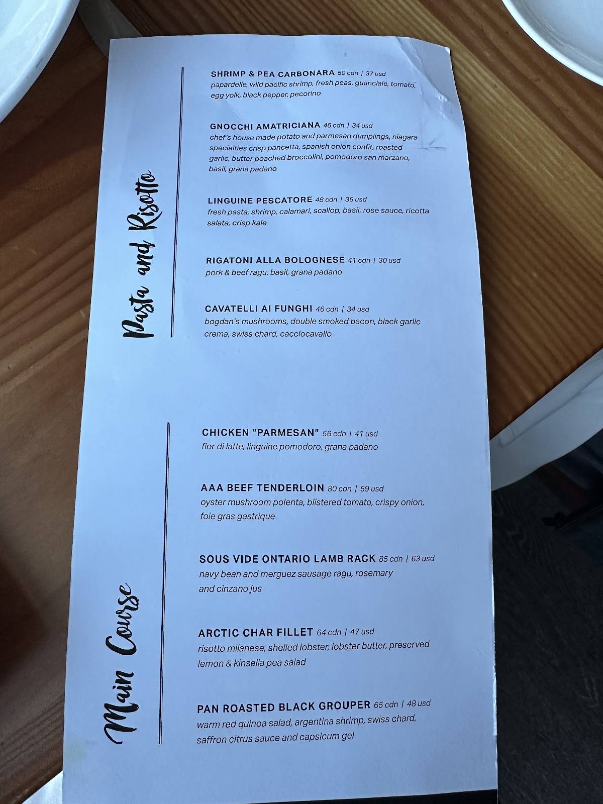 Menu at Massimo’s Italian Fallsview Restaurant, Niagara Falls