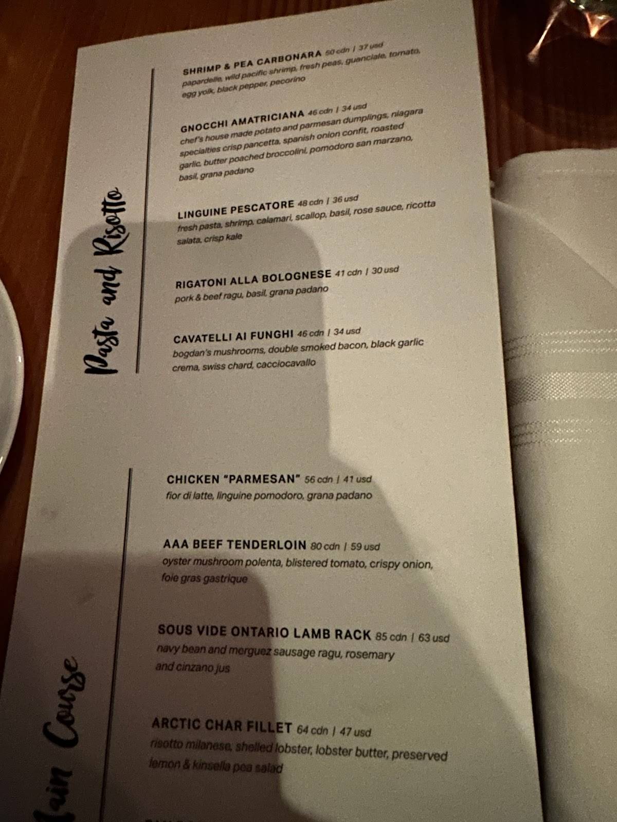 Menu at Massimo’s Italian Fallsview Restaurant, Niagara Falls
