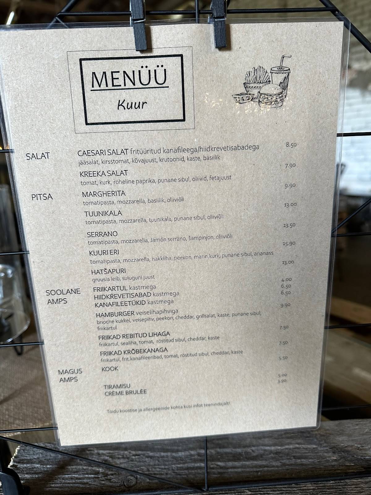 Menu at Massu Meierei / Kohvik "Kuur" cafeteria, Estonia