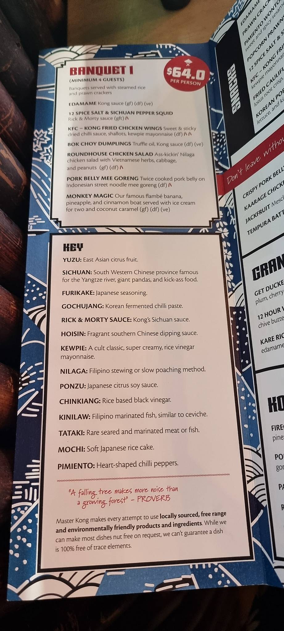 Menu at Master Kong restaurant, Wellington