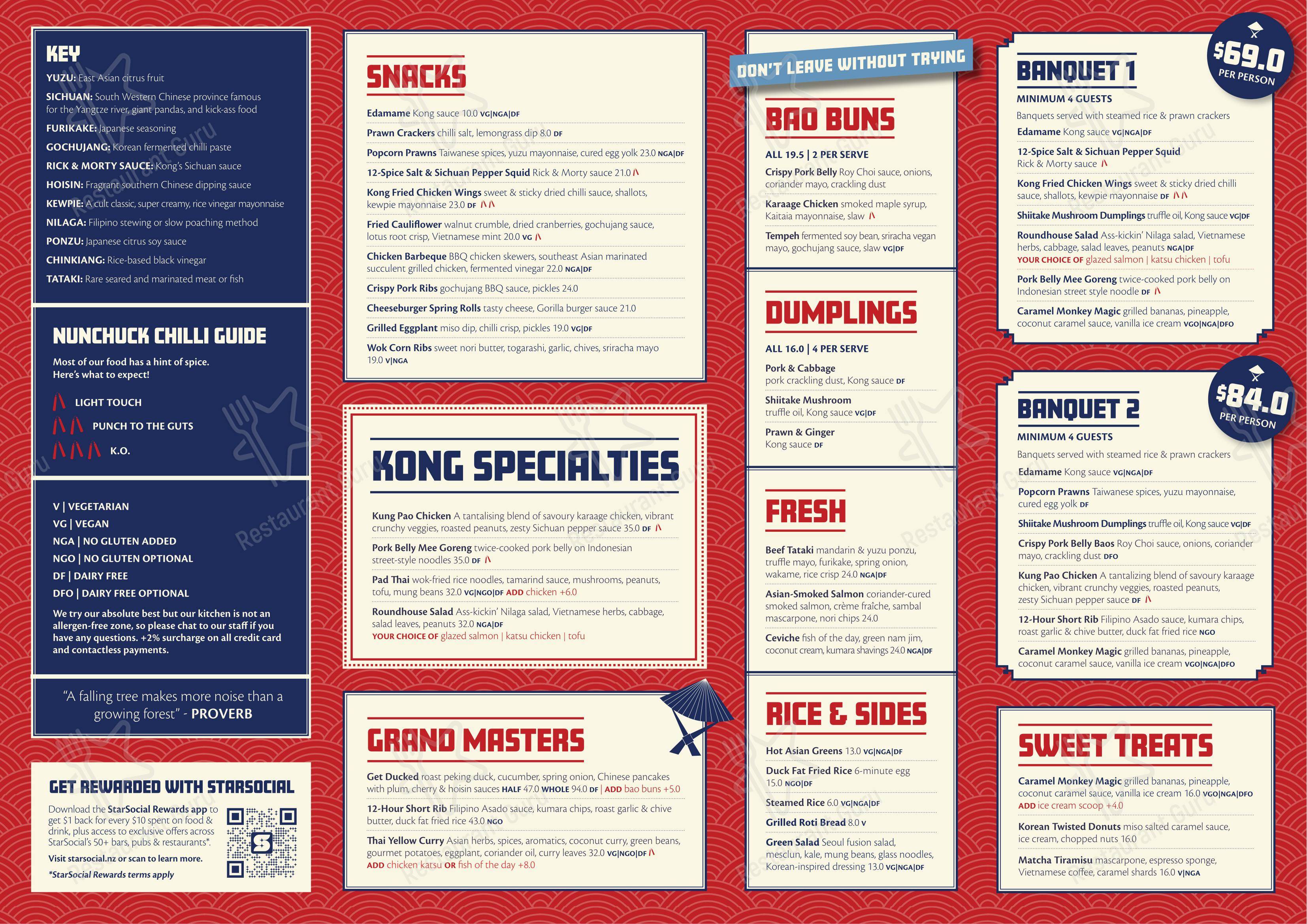 Menu at Master Kong restaurant, Wellington