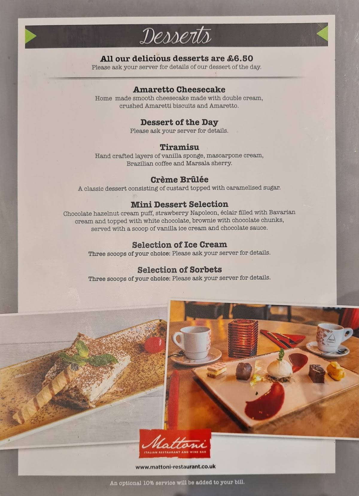 Menu at Mattoni Restaurant, Peterborough, 114 Four Chimneys Cres
