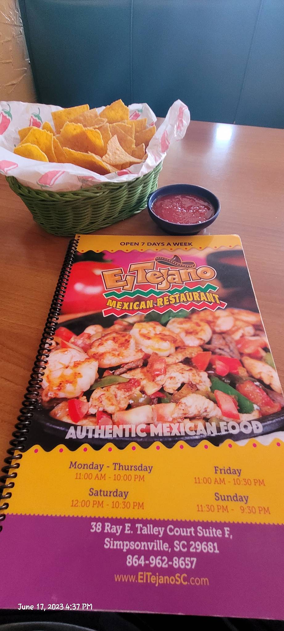 Menu at El Tejano Mexican Restaurant, Simpsonville