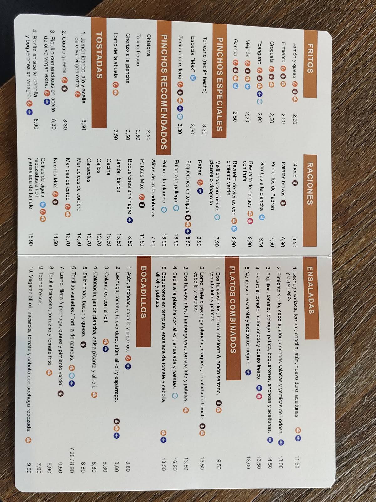 Carta de Max Bar, Pamplona