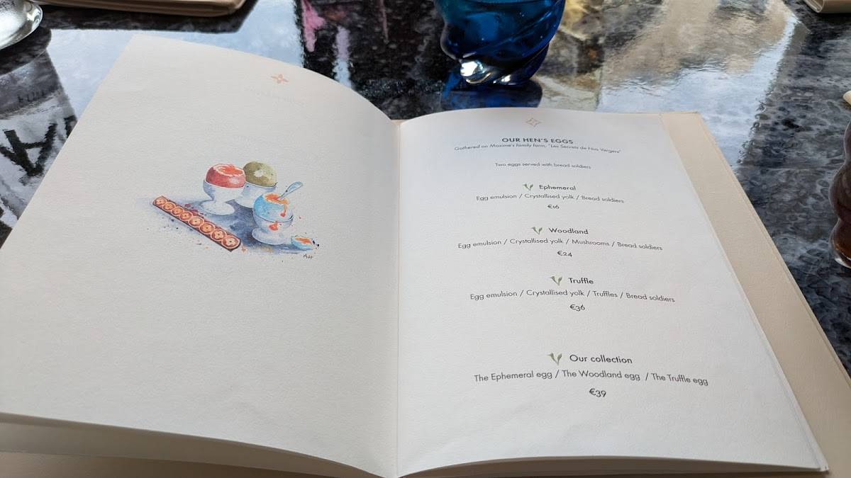 Menu at Maxime Frédéric chez Louis Vuitton restaurant, Paris