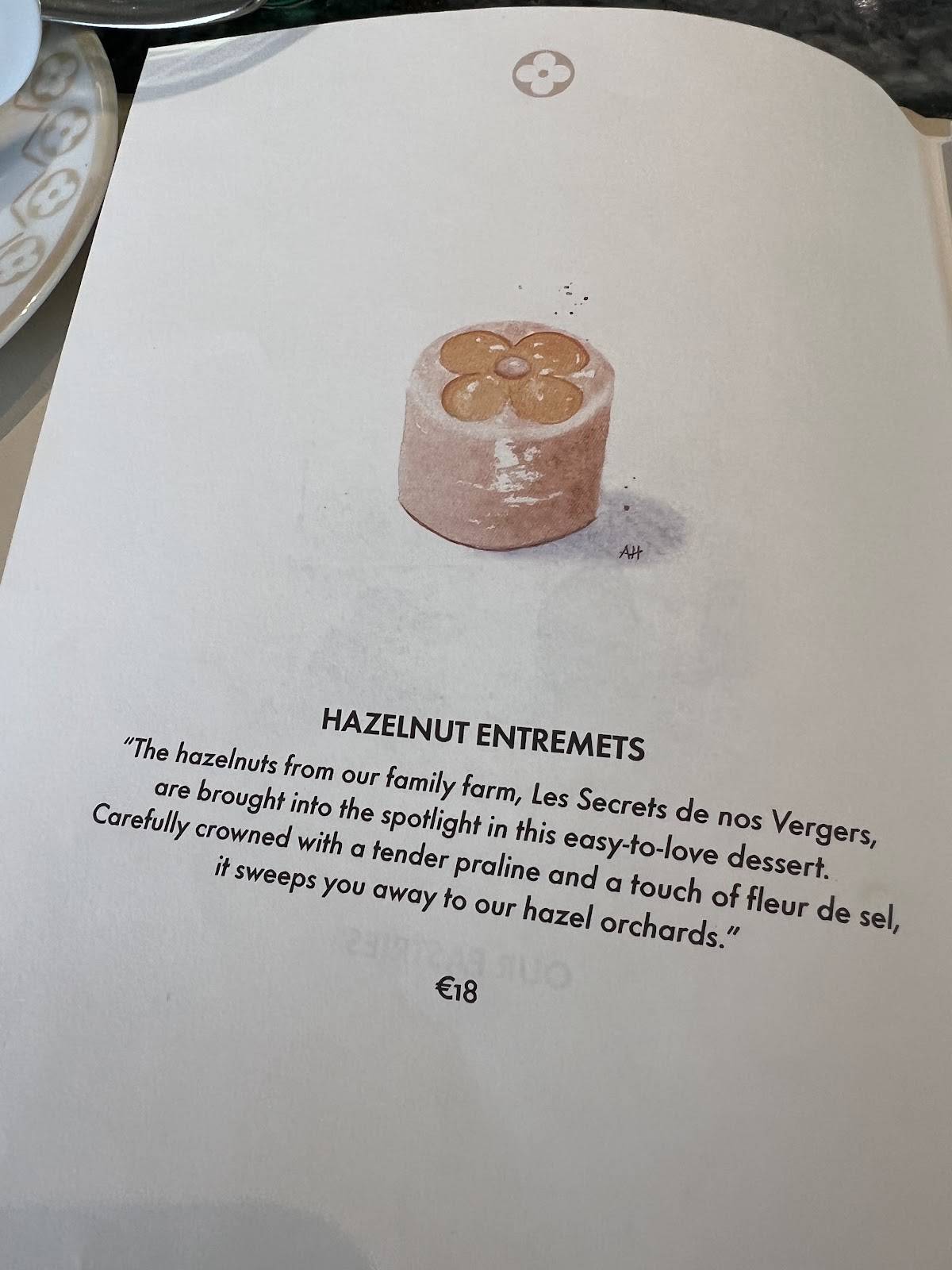 Menu at Maxime Frédéric chez Louis Vuitton restaurant, Paris