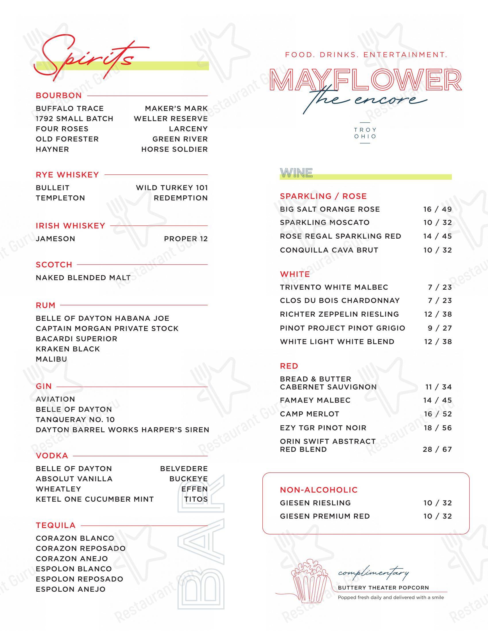 Menu at Mayflower – The Encore pub & bar, Troy