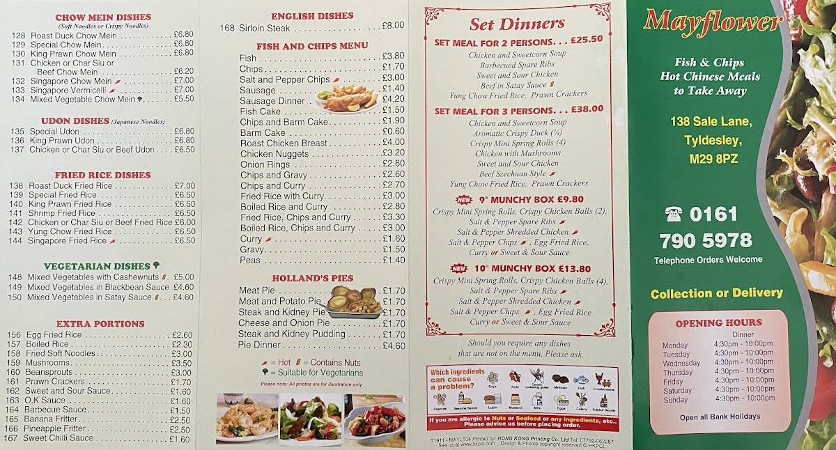 Menu at Mayflower, Atherton