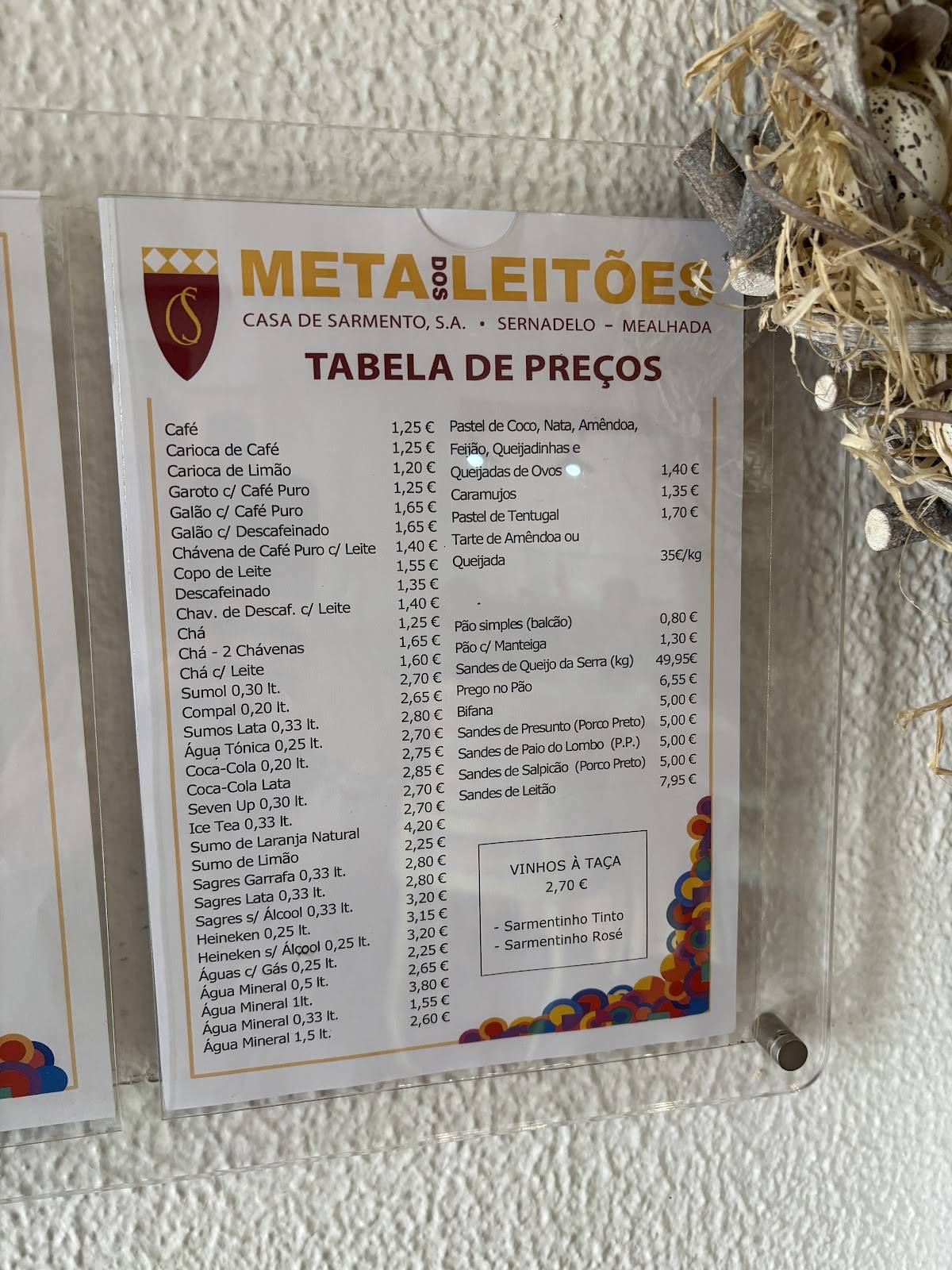Menu at Meta dos Leitões restaurant, Mealhada, Estrada Nacional N° 1
