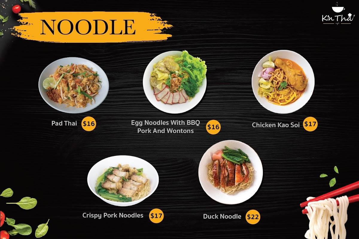 Menu at Kin Thai restaurant, Medford