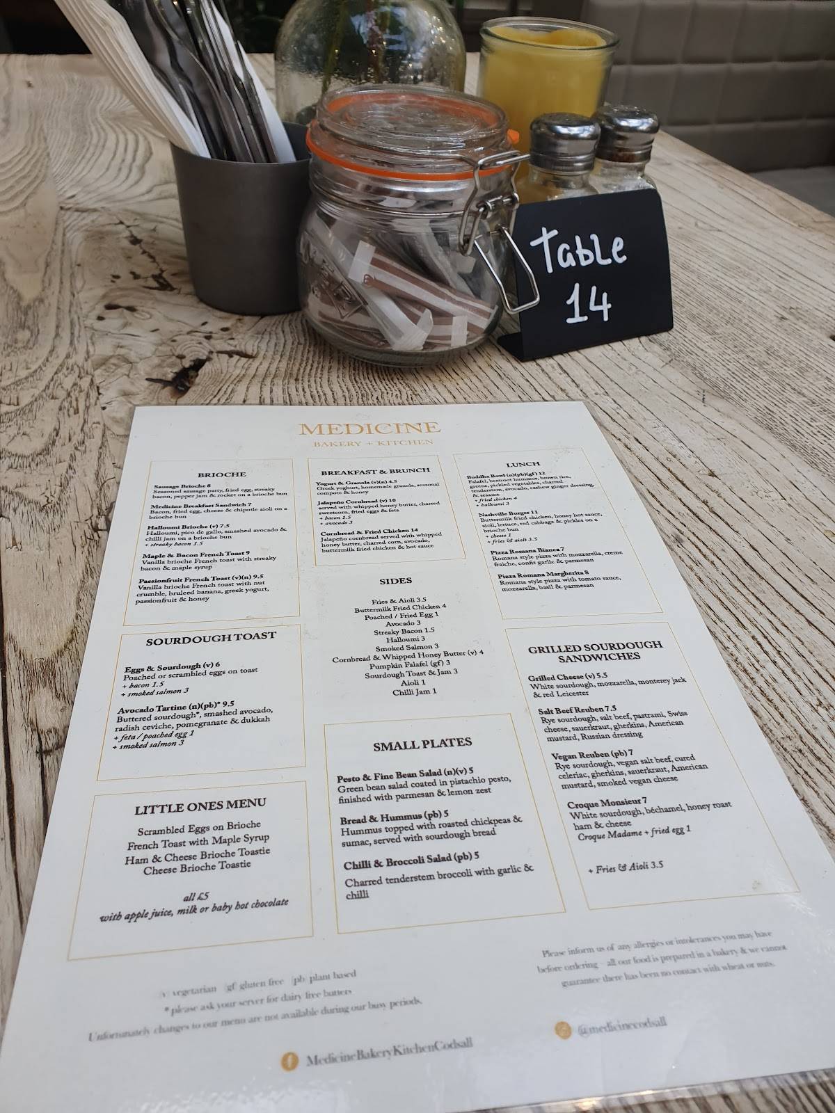 Menu at Medicine Bakery, Wolverhampton