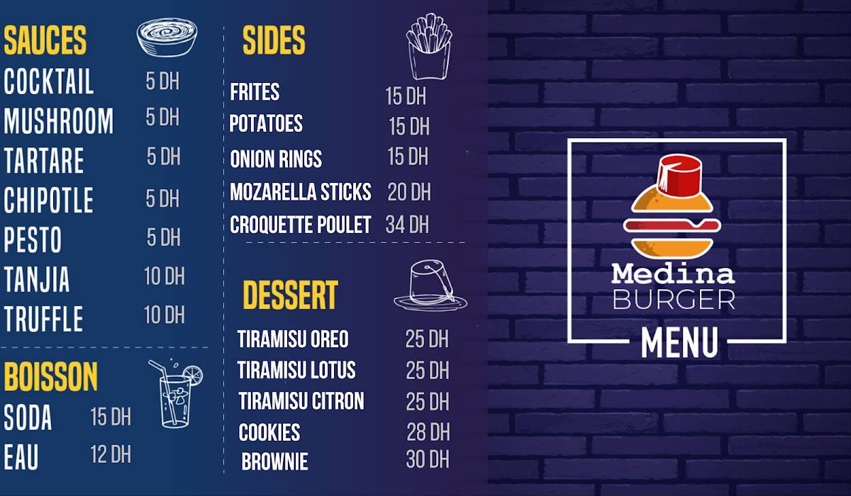 Menu at Medina Burger - Burger & Sides Marrakech restaurant, Marrakesh