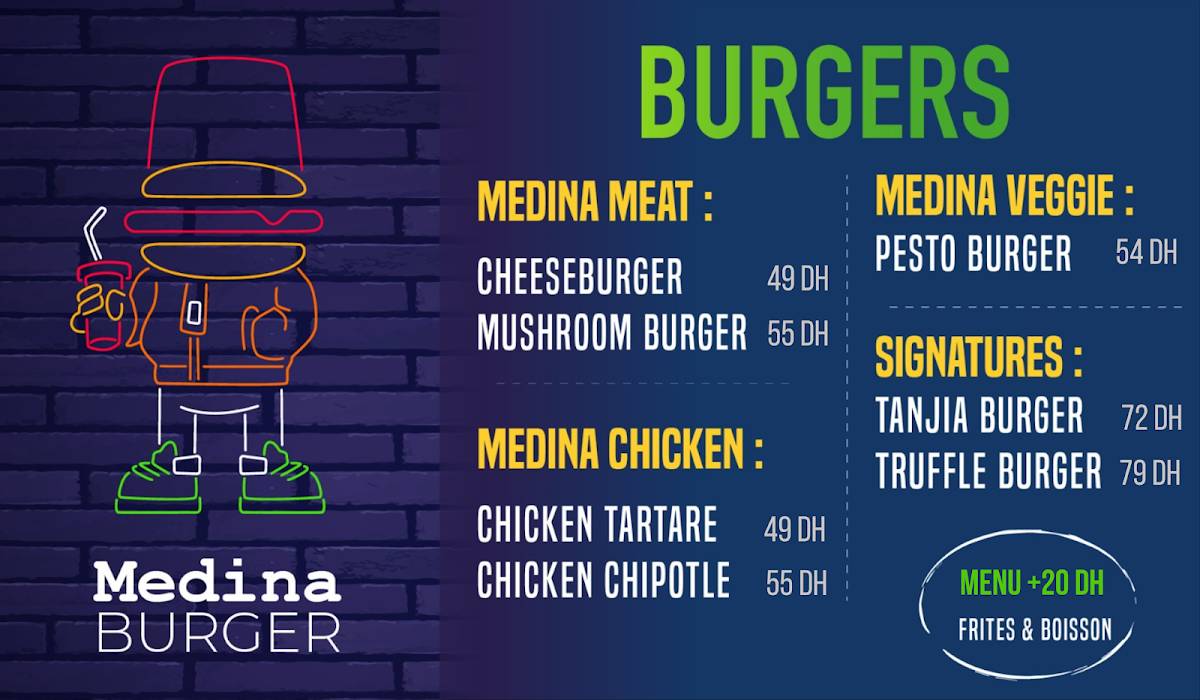 Menu at Medina Burger - Burger & Sides Marrakech restaurant, Marrakesh