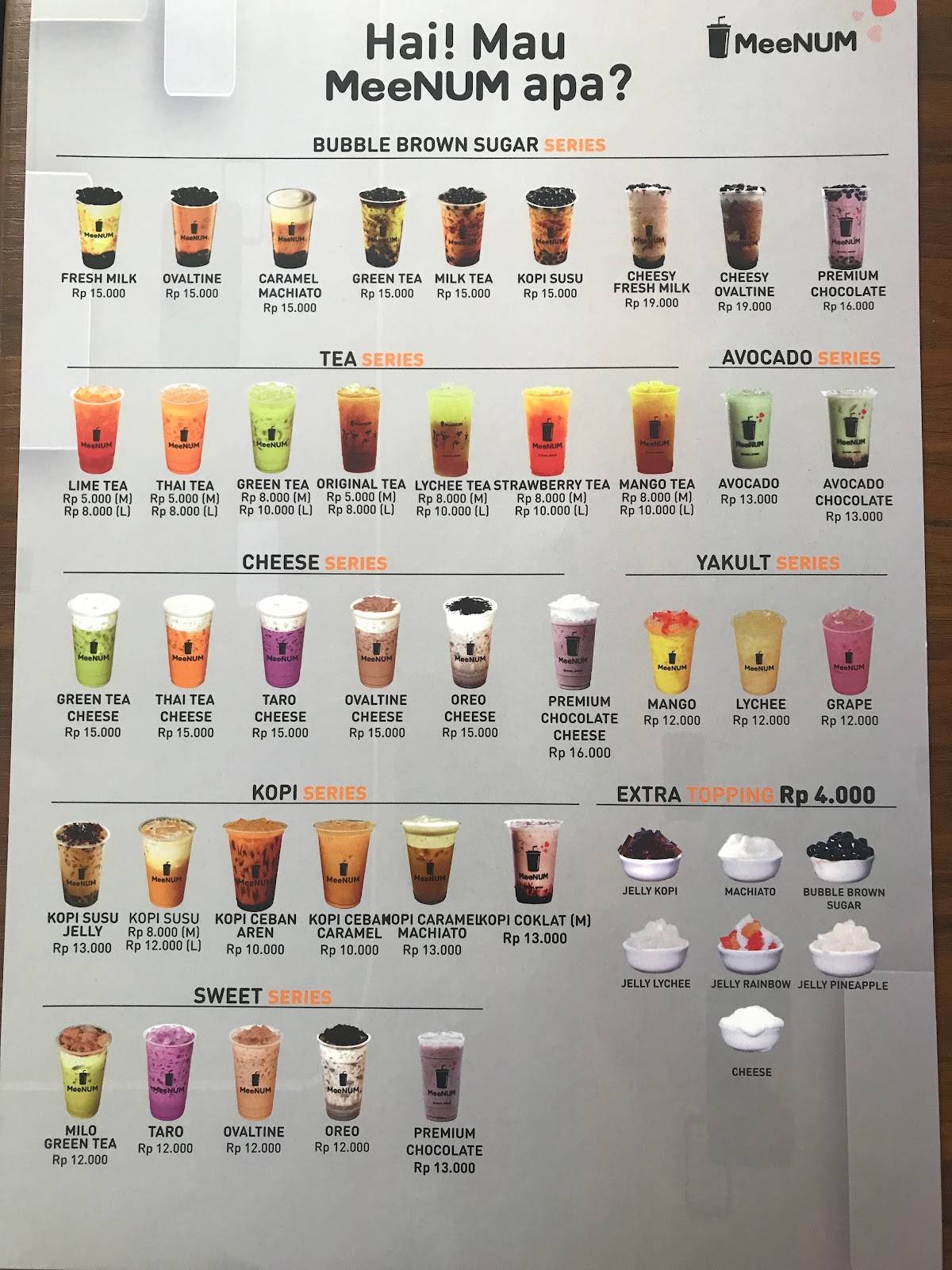 Menu at Meenum Gongseng, East Jakarta
