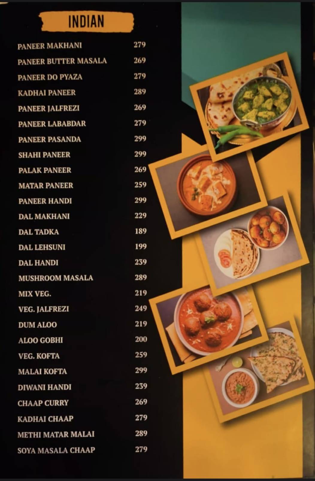 Menu at LION SAFARI, Meerut