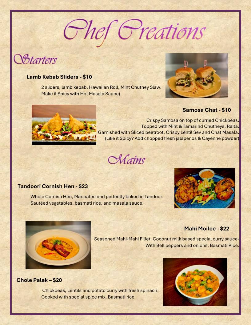 Menu at Mehak India's Aroma restaurant, Denver, 250 Steele St Suite 100
