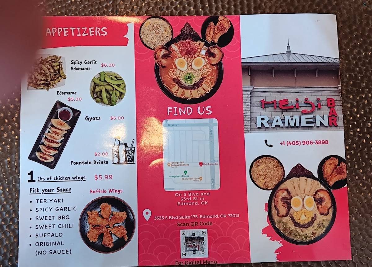 Menu at Meiji Ramen Bar, Edmond