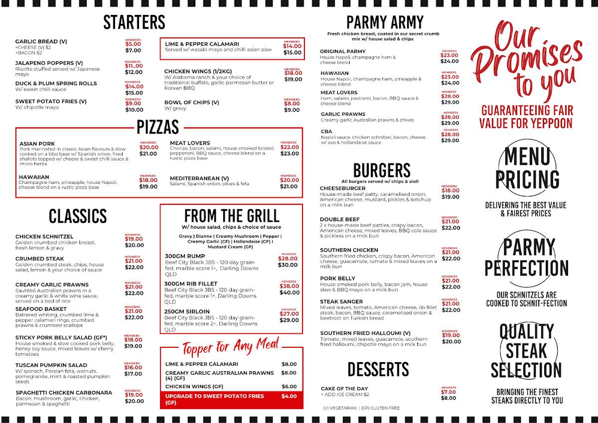 Menu at Railway Hotel Yeppoon restaurant, Yeppoon