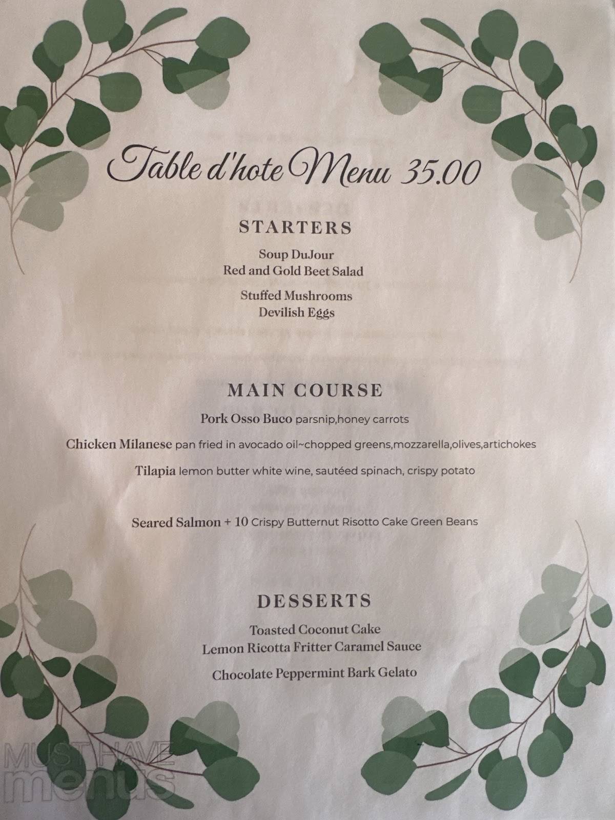 Carta de Melore' Restaurant, Oceanside