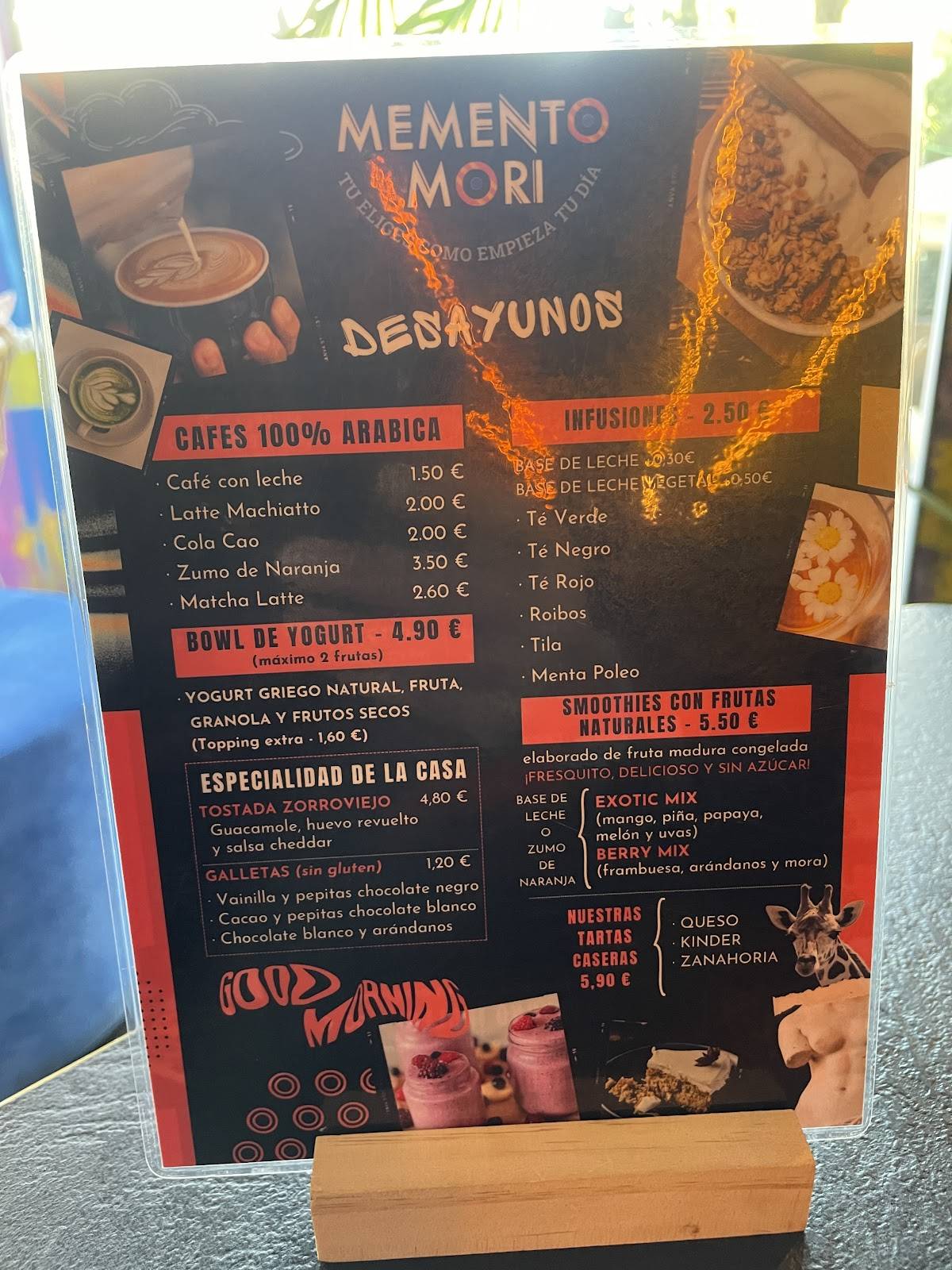 Carta del restaurante Mementomori, Granada