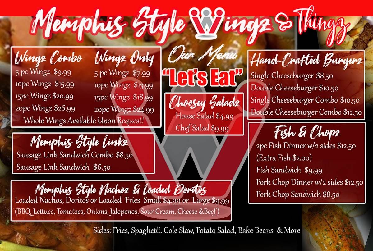 Menu at Memphis Style Wingz & Thingz restaurant, Houston